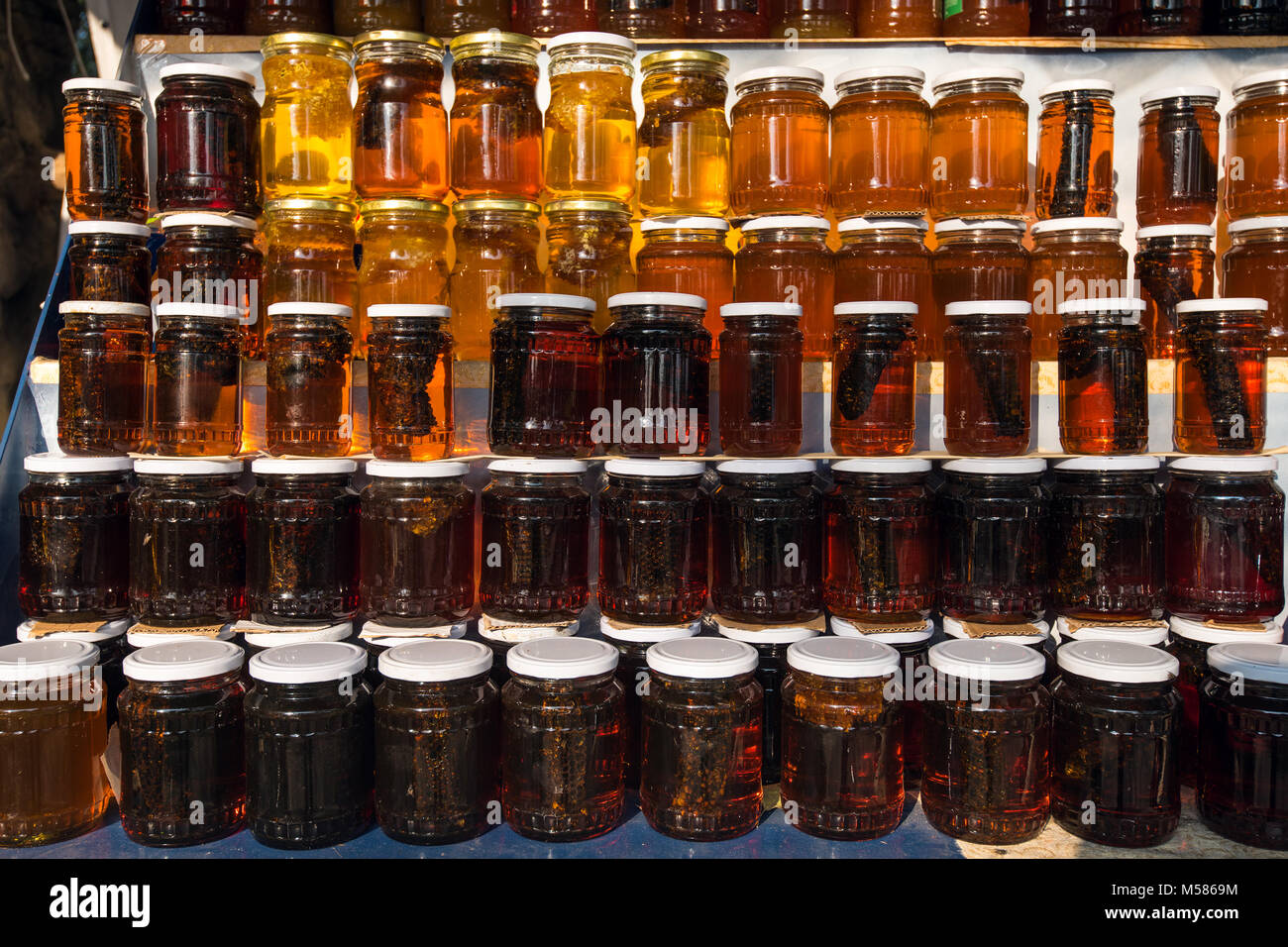 Shop of natural honey Stock Photo - Alamy
