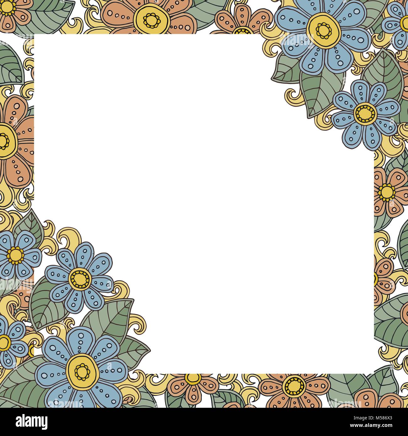 Doodle flower frame. Spring and summer vector illustration. Decoration ...