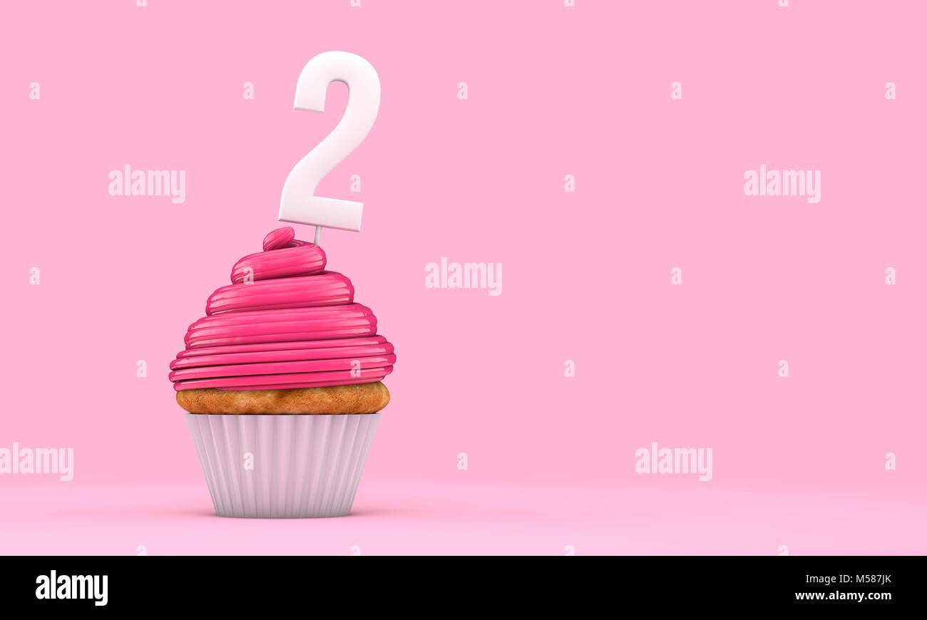 Number 2 pink birthday celebration cupcake. 3D Rendering Stock Photo ...
