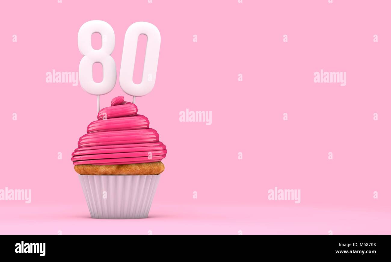 Number 80 pink birthday celebration cupcake. 3D Rendering Stock Photo ...
