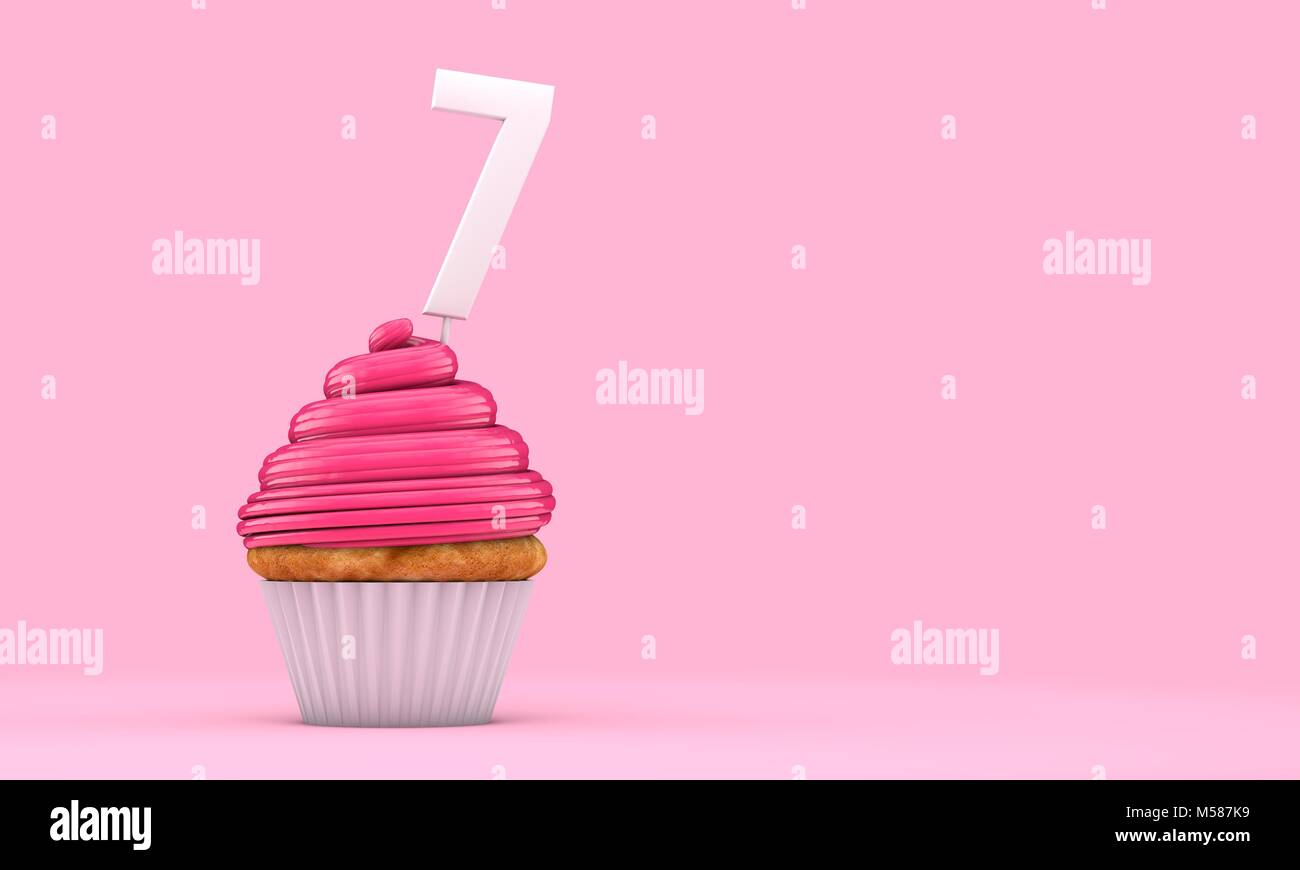 Number 7 pink birthday celebration cupcake. 3D Rendering Stock Photo ...