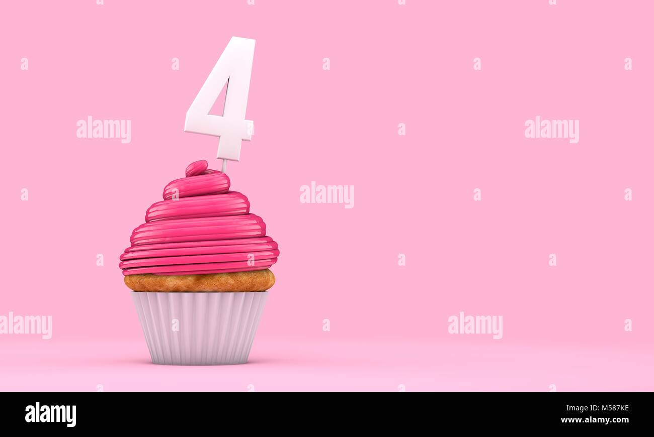 Number 4 pink birthday celebration cupcake. 3D Rendering Stock Photo ...