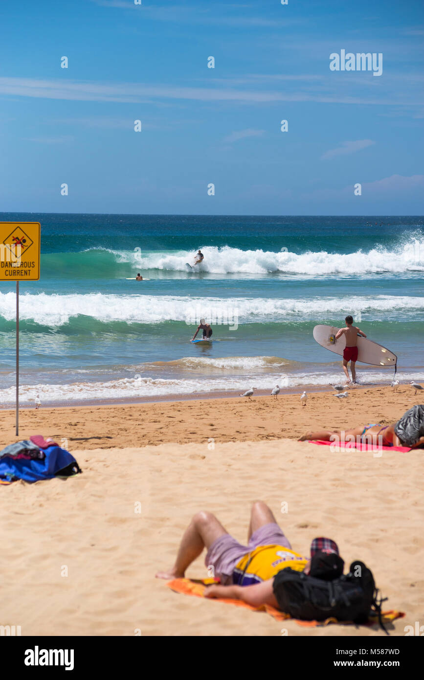 Manly Beach on a summer day with blue sky, Sydney, Australia Stock ...