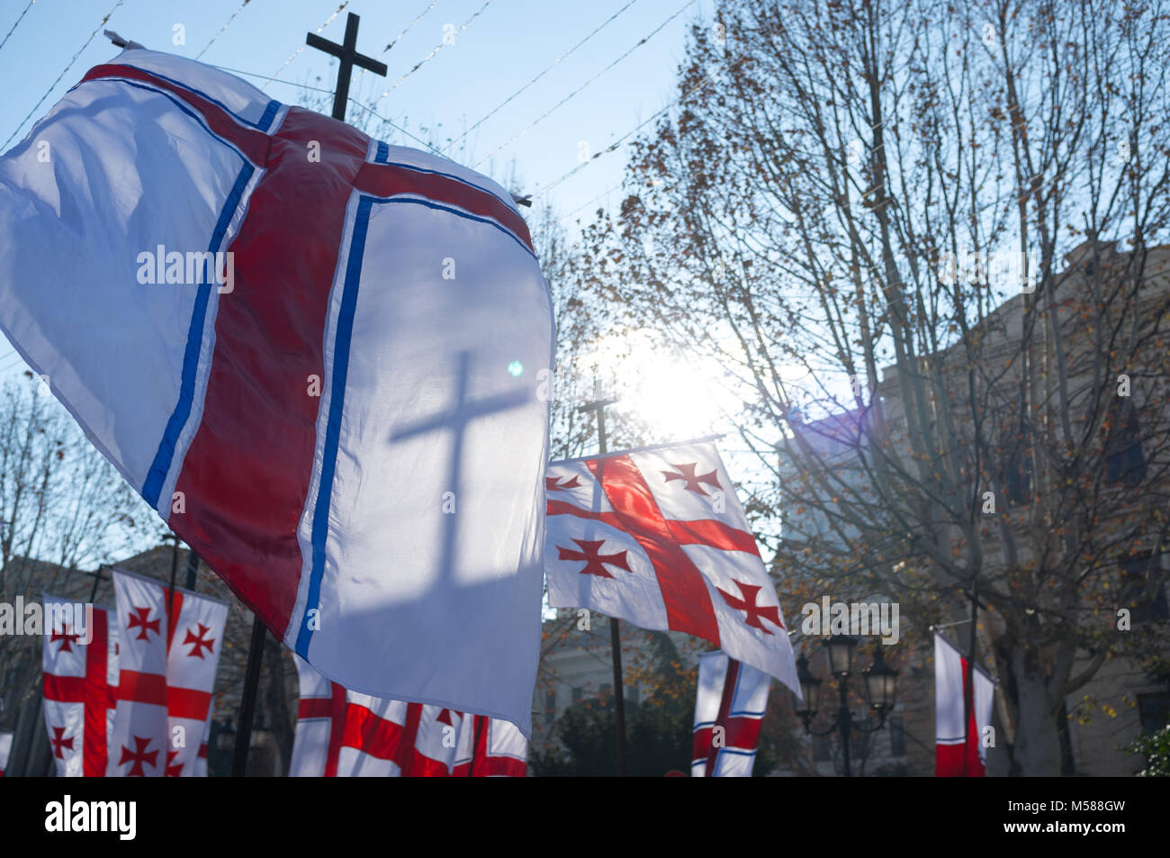 National flags of Georgia during the festive procession Alilo in ...