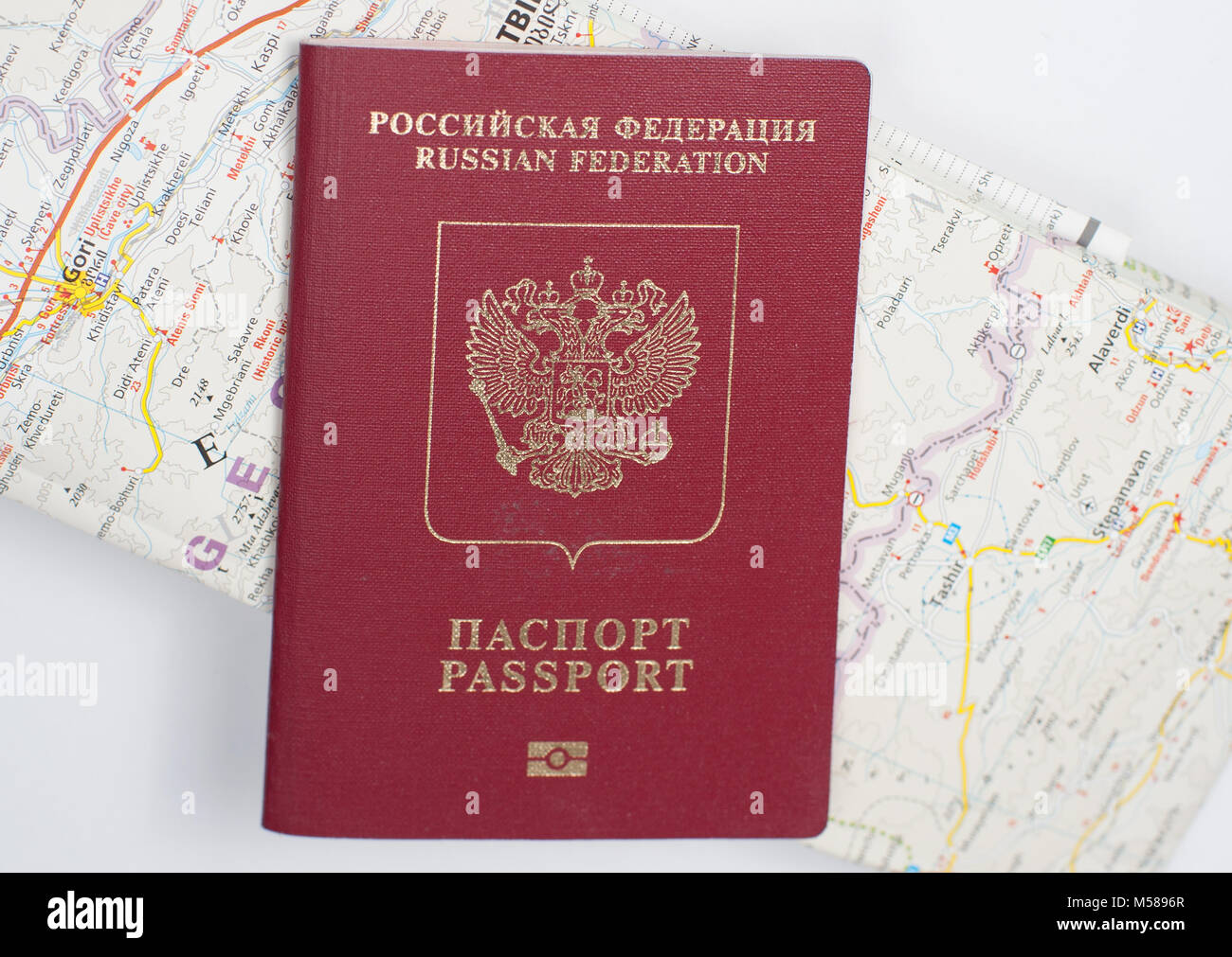Passport of the citizen of Russia and a map on a white background Stock ...