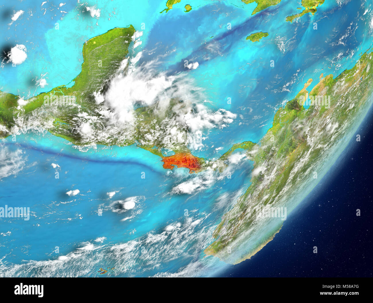 Satellite view of Costa Rica highlighted in red on planet Earth with ...