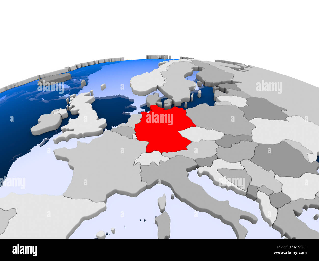 Germany highlighted in red on political globe with transparent oceans ...