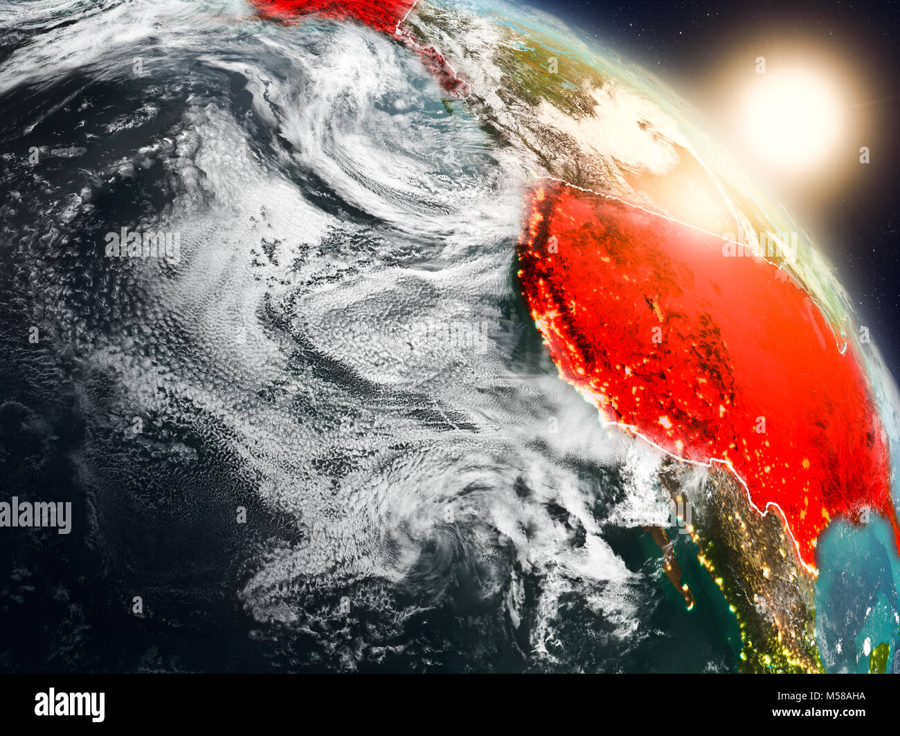 Sunset above USA from space on planet Earth with visible country ...