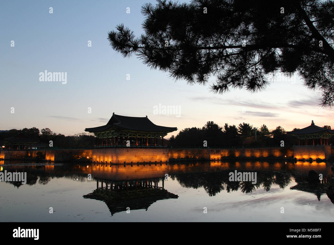Night view of Donggung Palace and Wolji Pond with the light and ...