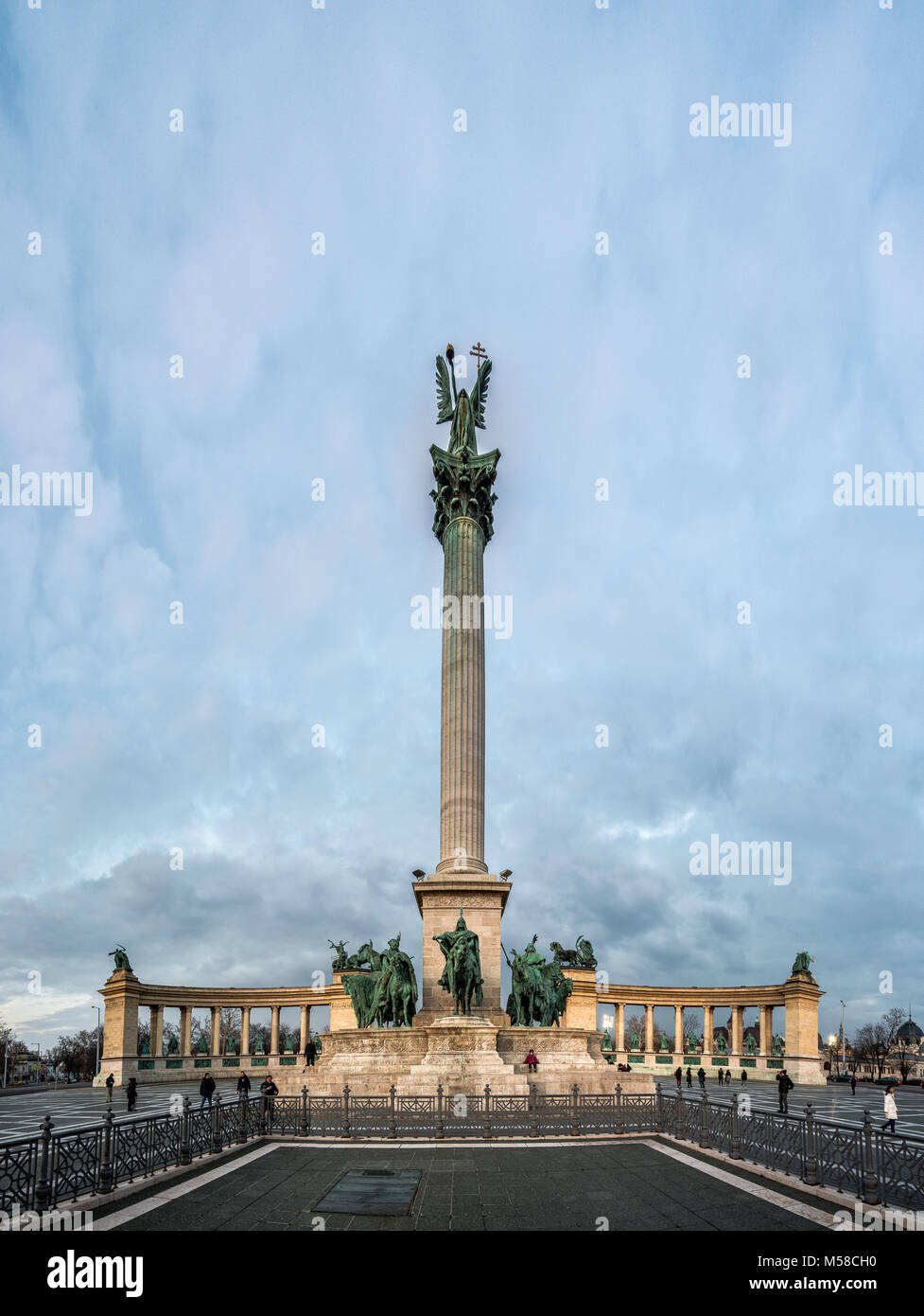 Millennium Monument in Heroes Square in Budapest, Hungary. This square ...