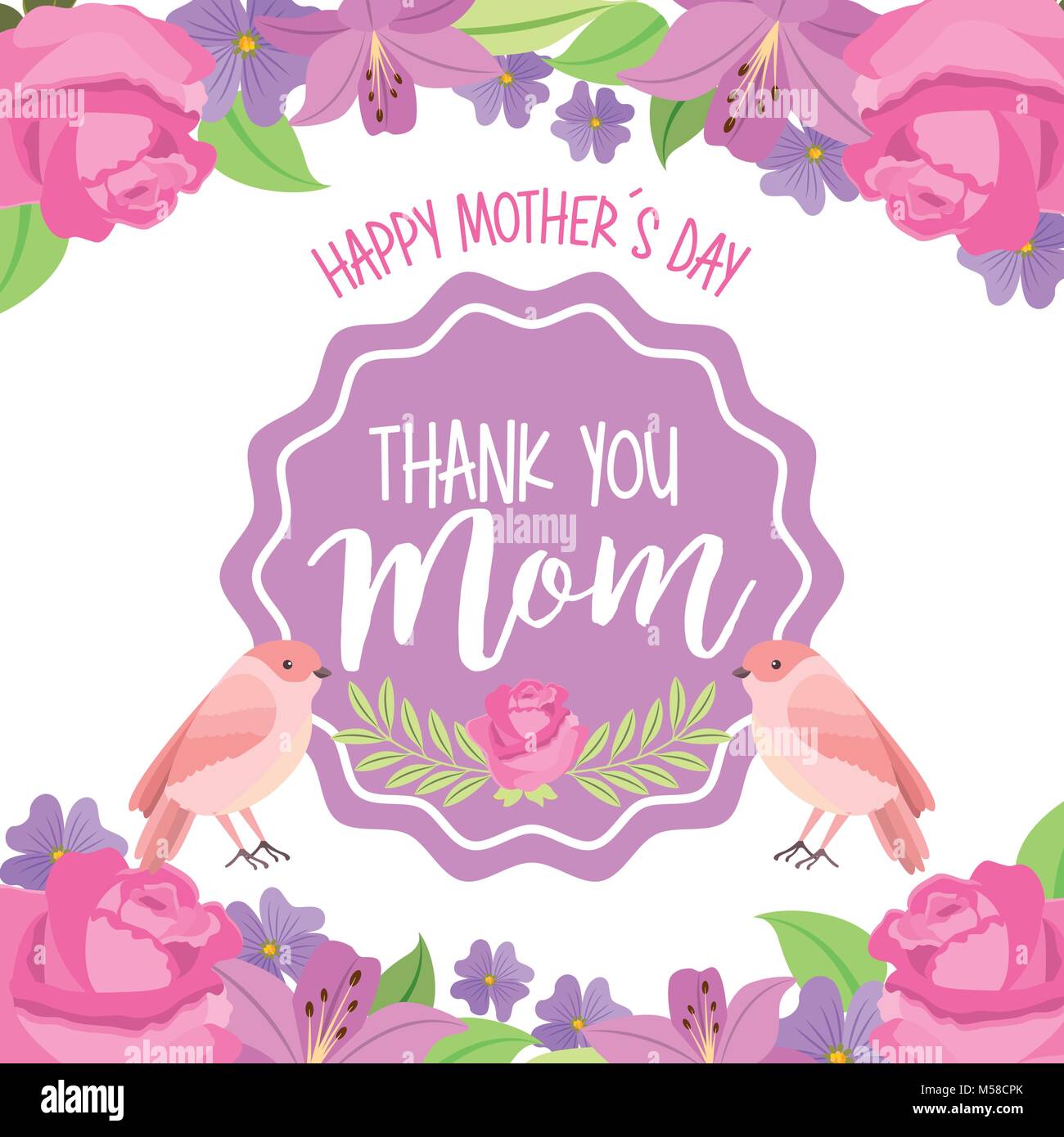 happy mothers day thank mom label vintage label bird flowers decoration ...