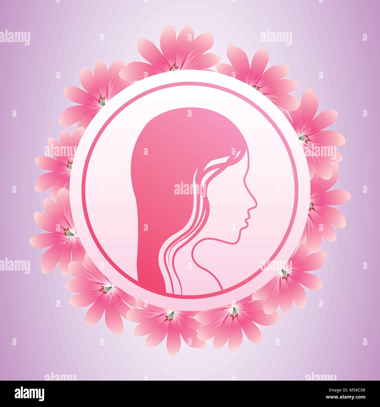 pink profile woman round frame flower decoration Stock Vector Image ...