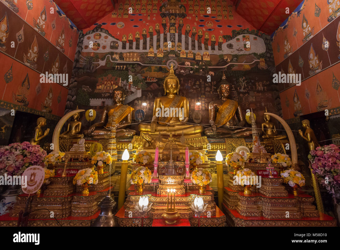 Famous gold Buddha statue in Wat Phanan Choeng temple. Ayutthaya ...