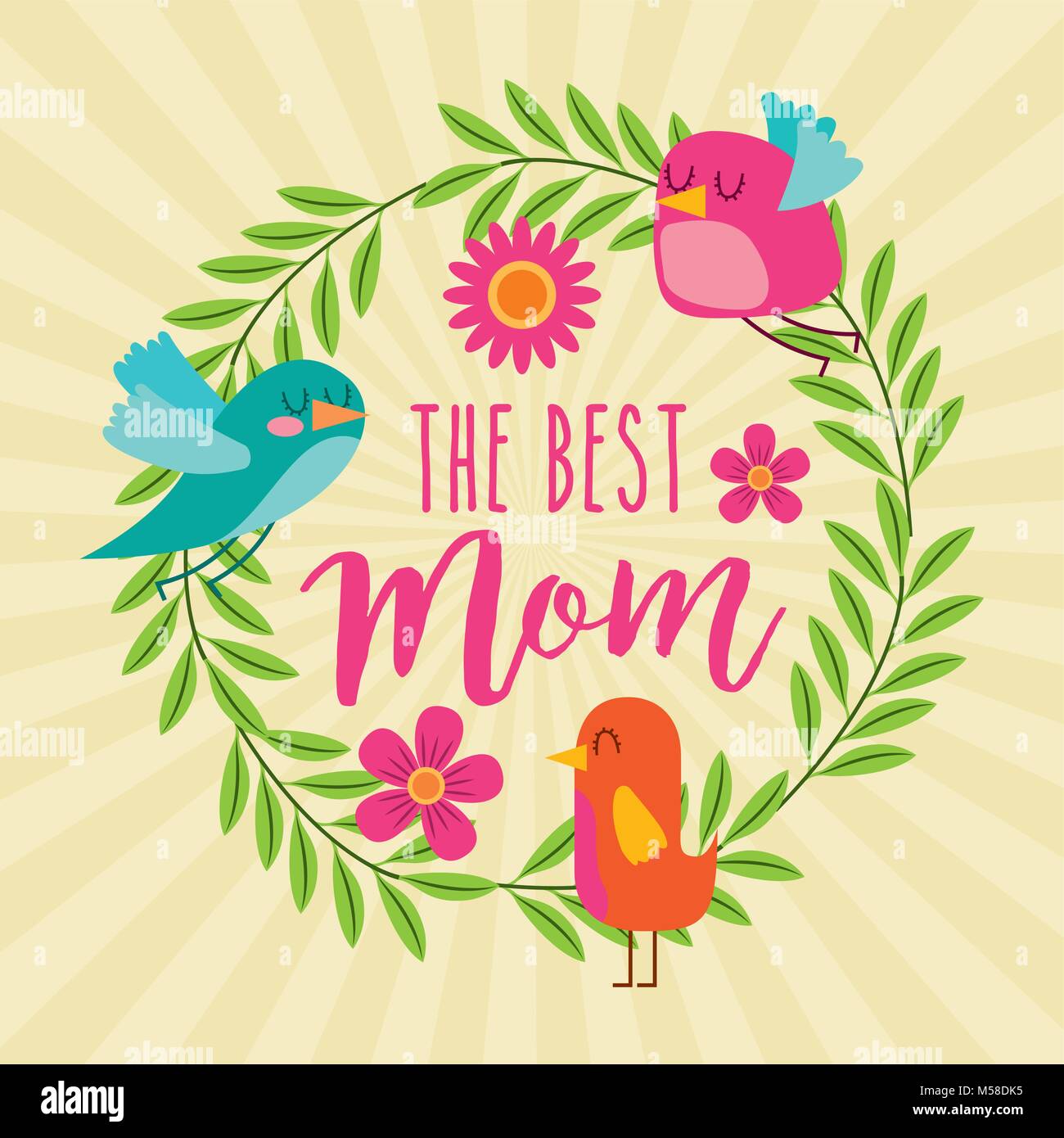 the best mom birds wreath leaves floral decoration Stock Vector Image ...
