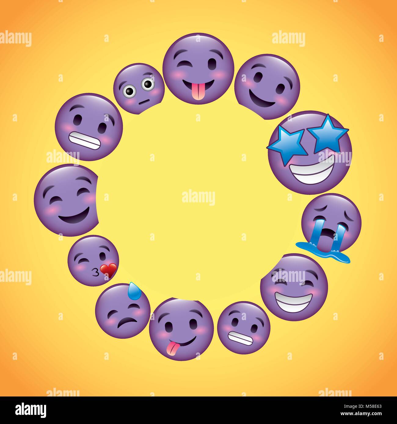 round frame purple emoji faces decoration Stock Vector Image & Art - Alamy