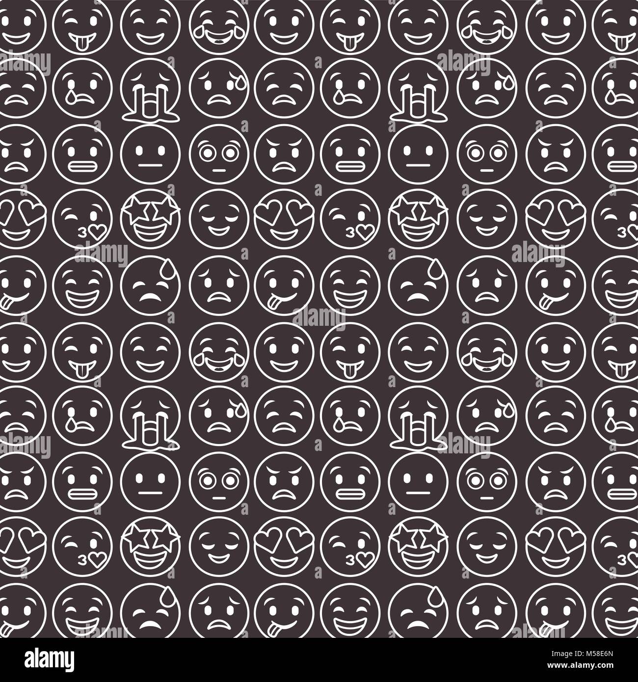 outlined smile emoticons set differents emoji black background Stock ...