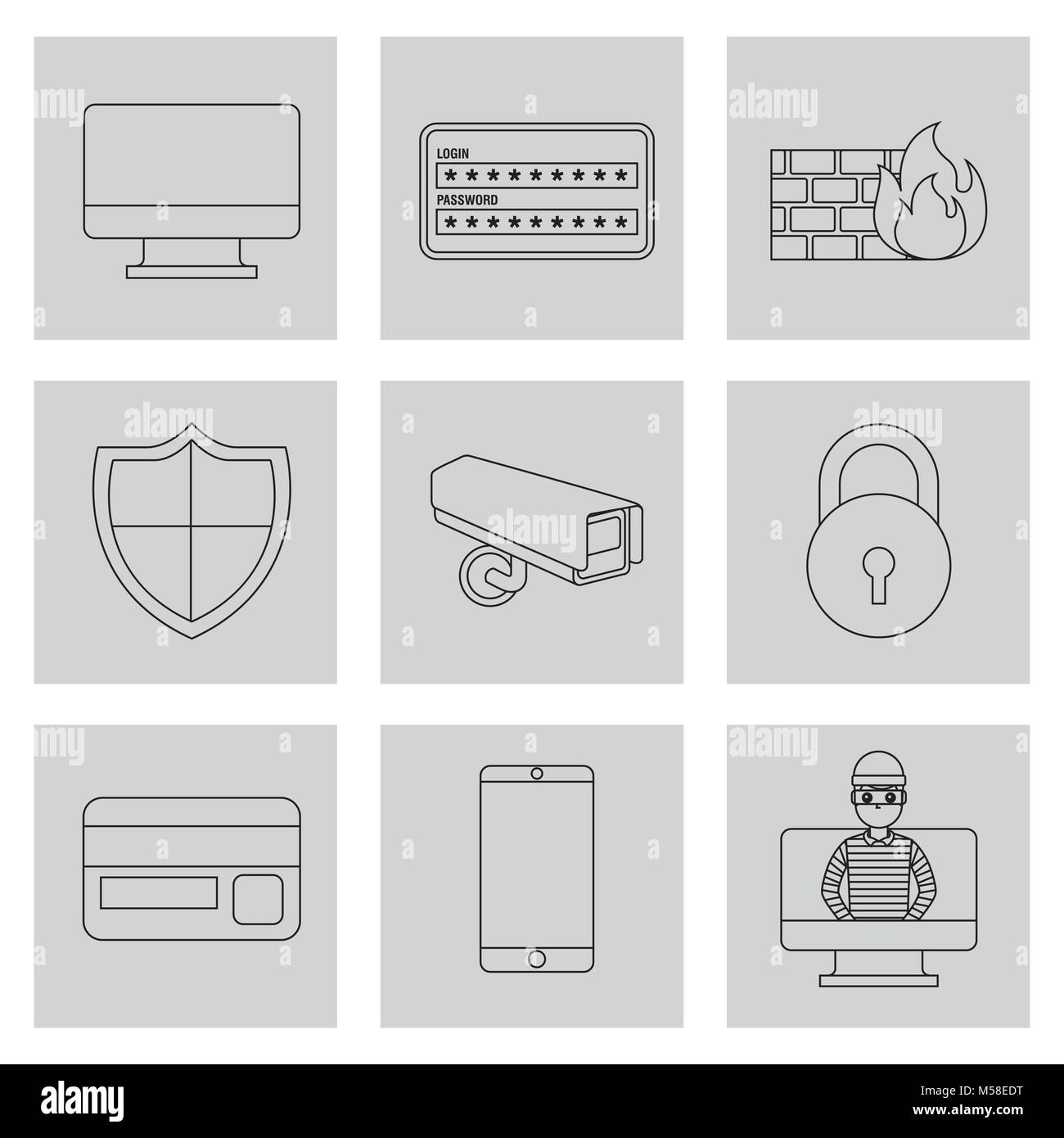 theft identity technology digital set icons Stock Vector Image & Art ...