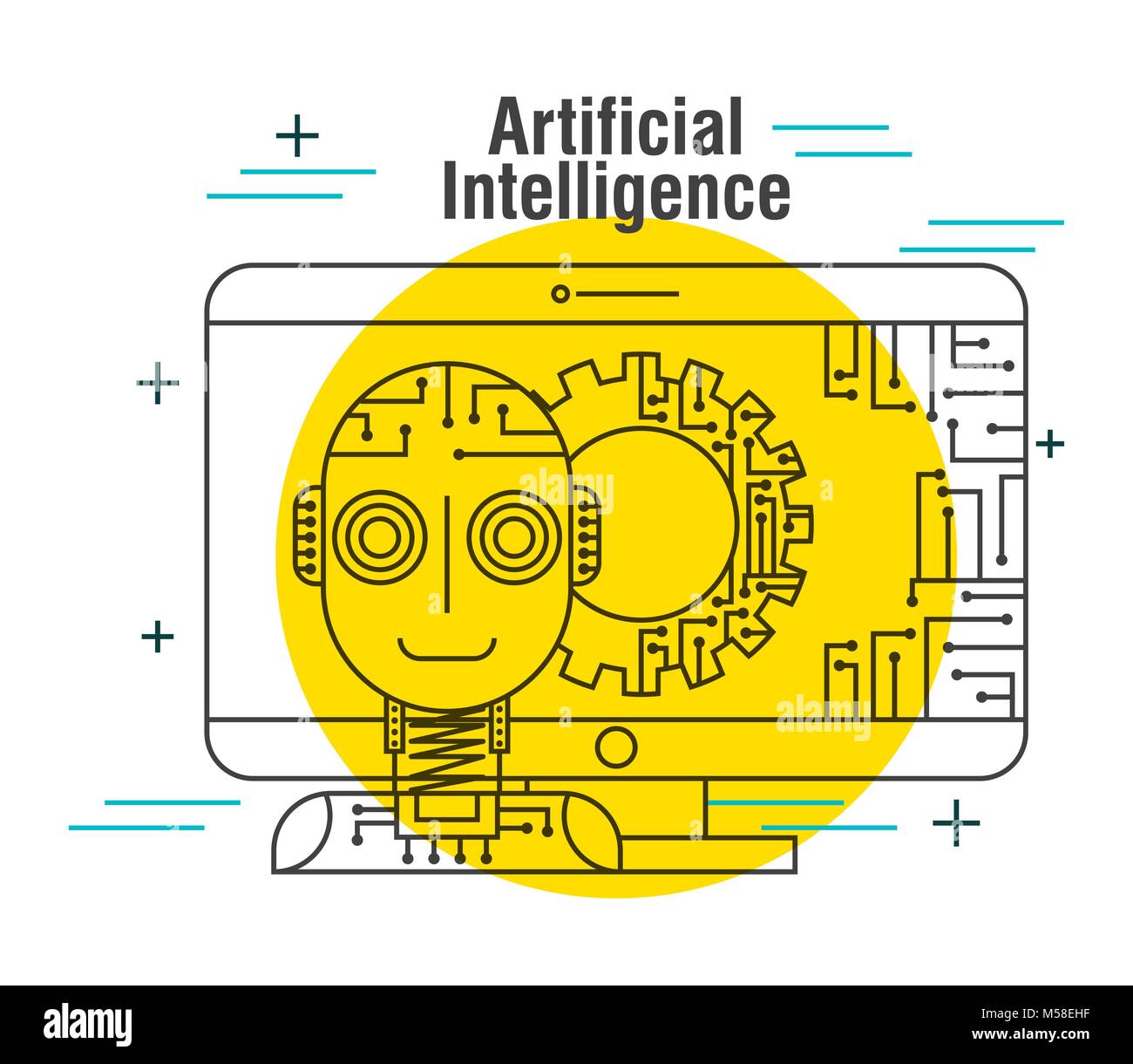 artificial intelligence computer robot gear network Stock Vector Image ...