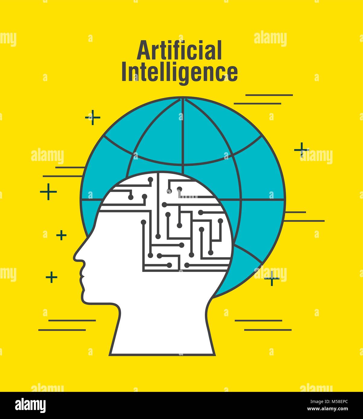 artificial intelligence human head profile global world Stock Vector Image & Art - Alamy