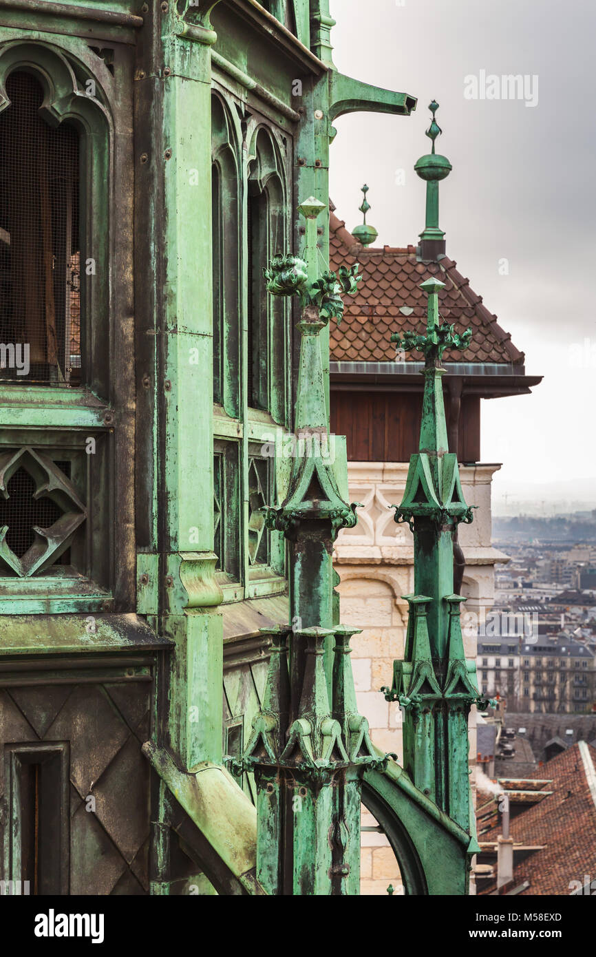 Saint Peters Cathedral, Geneva, Switzerland. Vertical retro toned photo ...