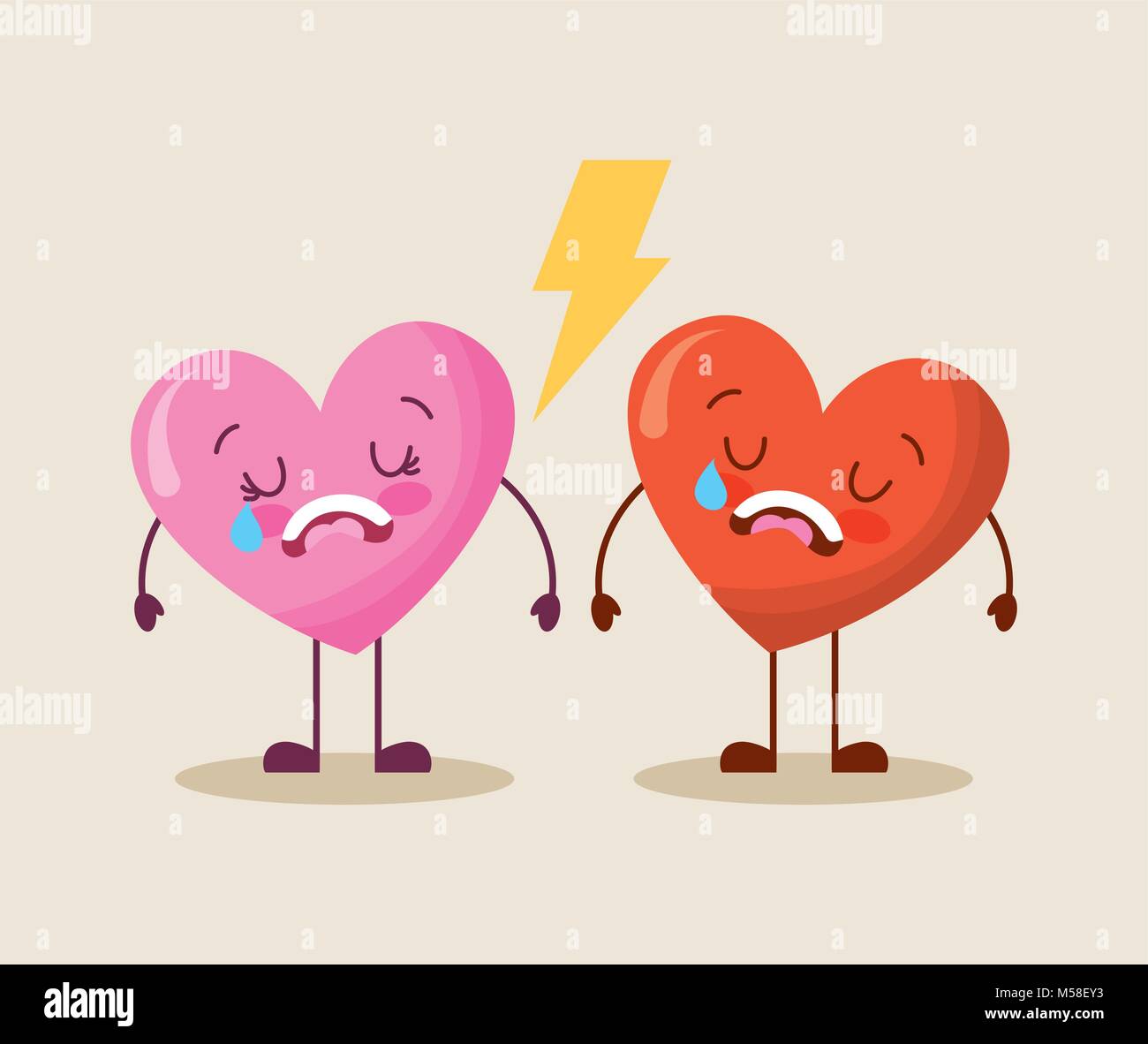 cute cartoon two hearts love cry sad Stock Vector Image & Art - Alamy