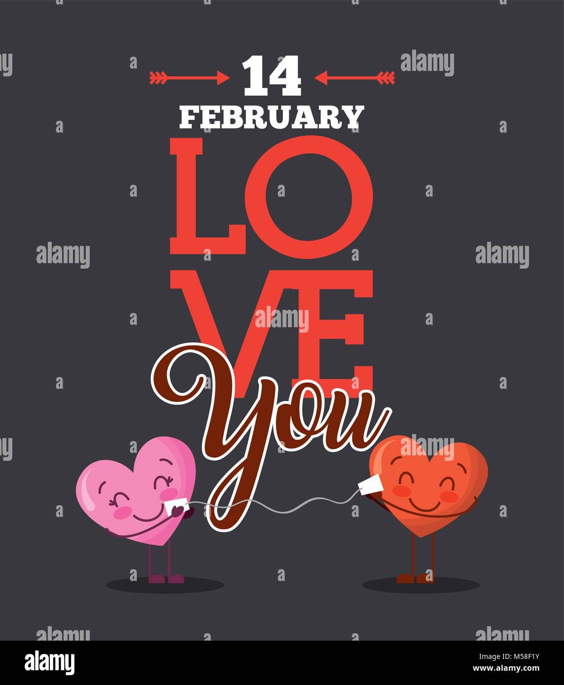 14 february love you cartoon hearts love card Stock Vector Image & Art ...