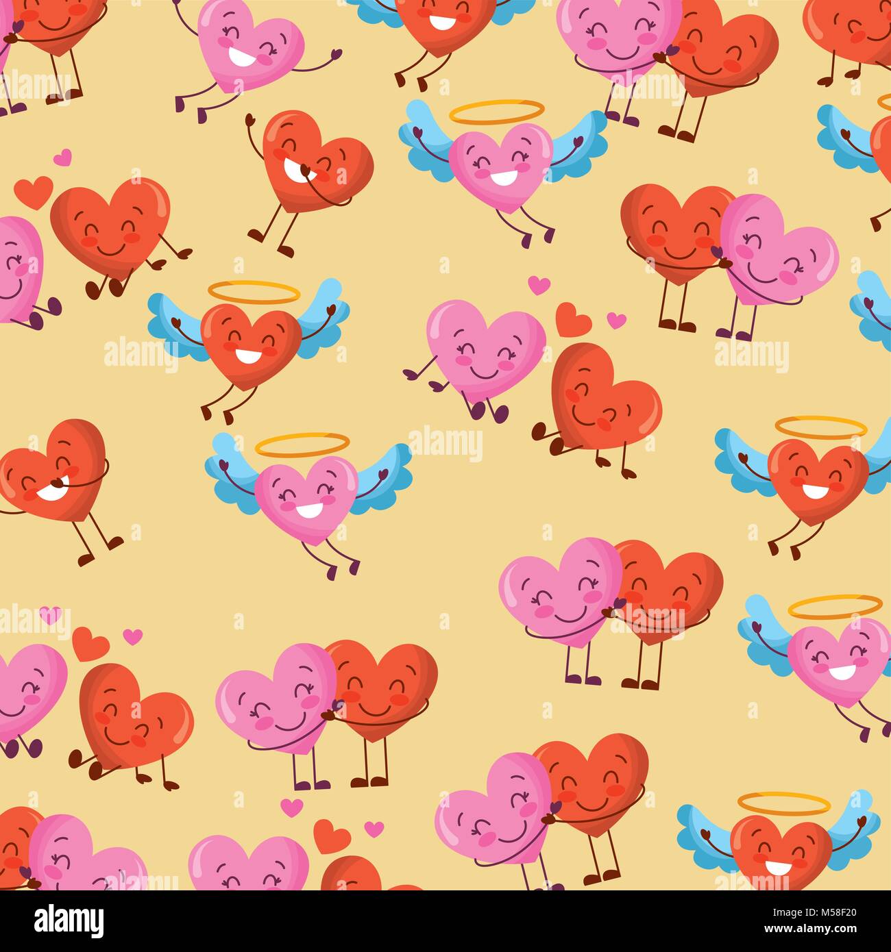cute hearts kawaii cartoon love romantic pattern Stock Vector Image ...