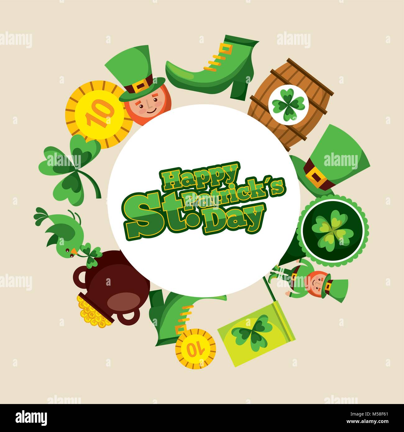 happy st patricks day round badge leprechaun hat shoe coin barrel ...