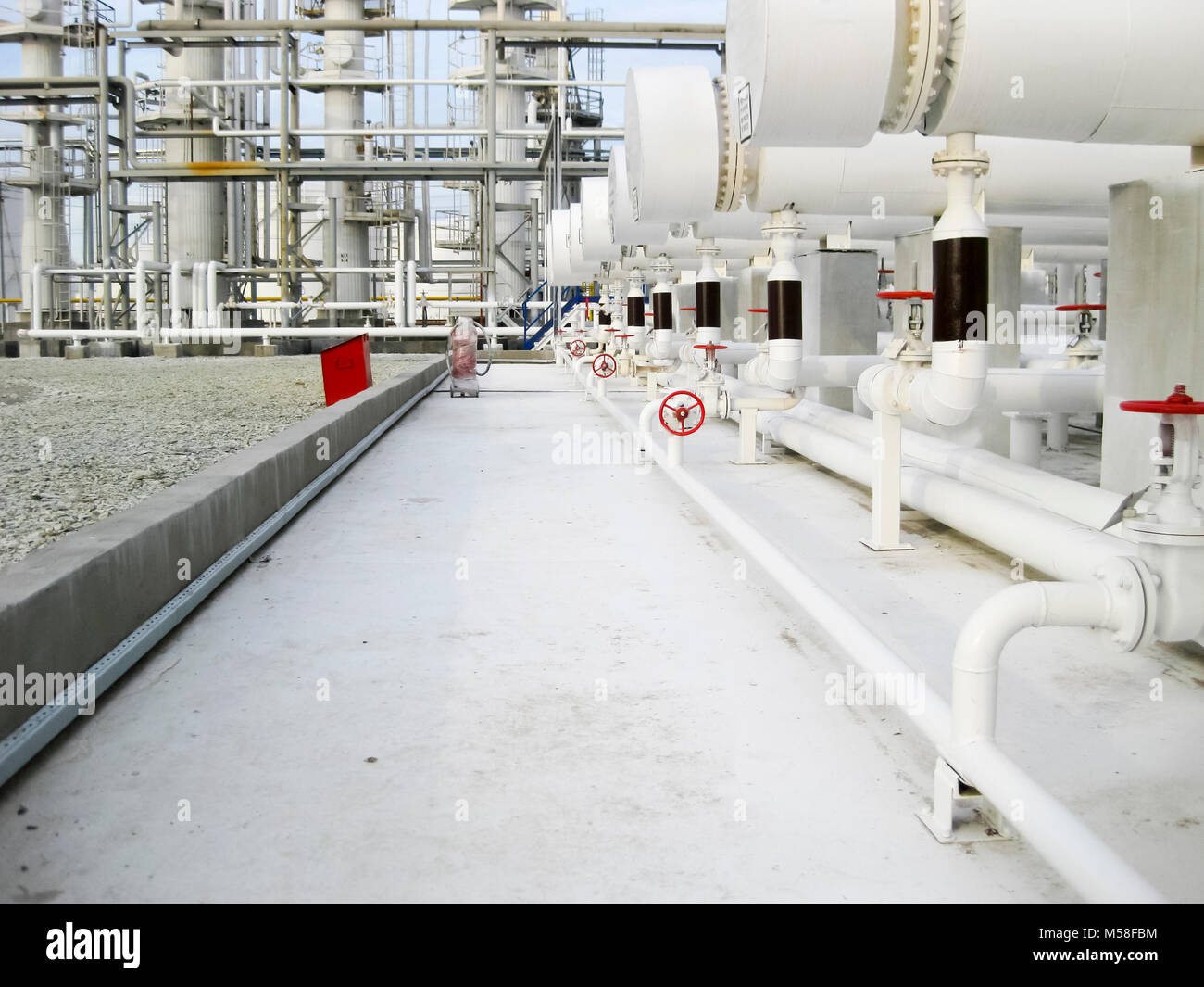 Heat exchangers in a refinery. The equipment for oil refining Stock ...