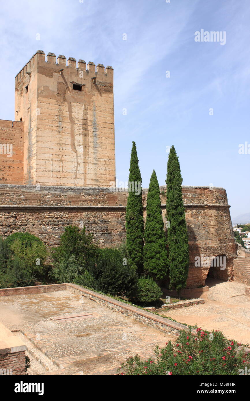 Medieval fortress walls in Alhambra palace and fortress complex ...