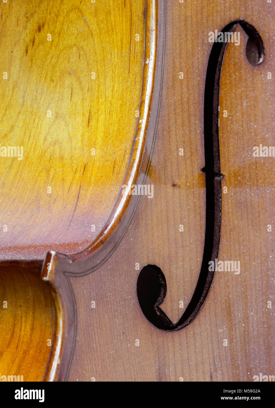closeup of part string instrument cello with f holes Stock Photo - Alamy