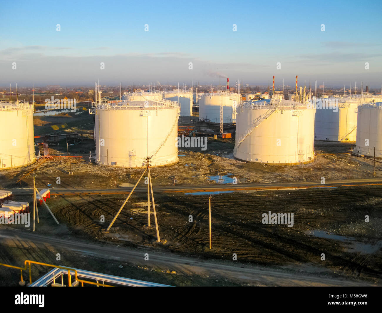 Storage tanks for petroleum products. Equipment refinery Stock Photo ...