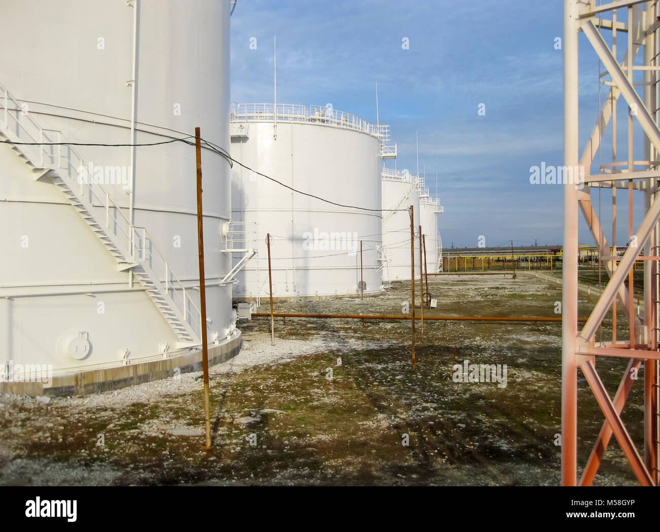 Storage tanks for petroleum products. Equipment refinery Stock Photo ...