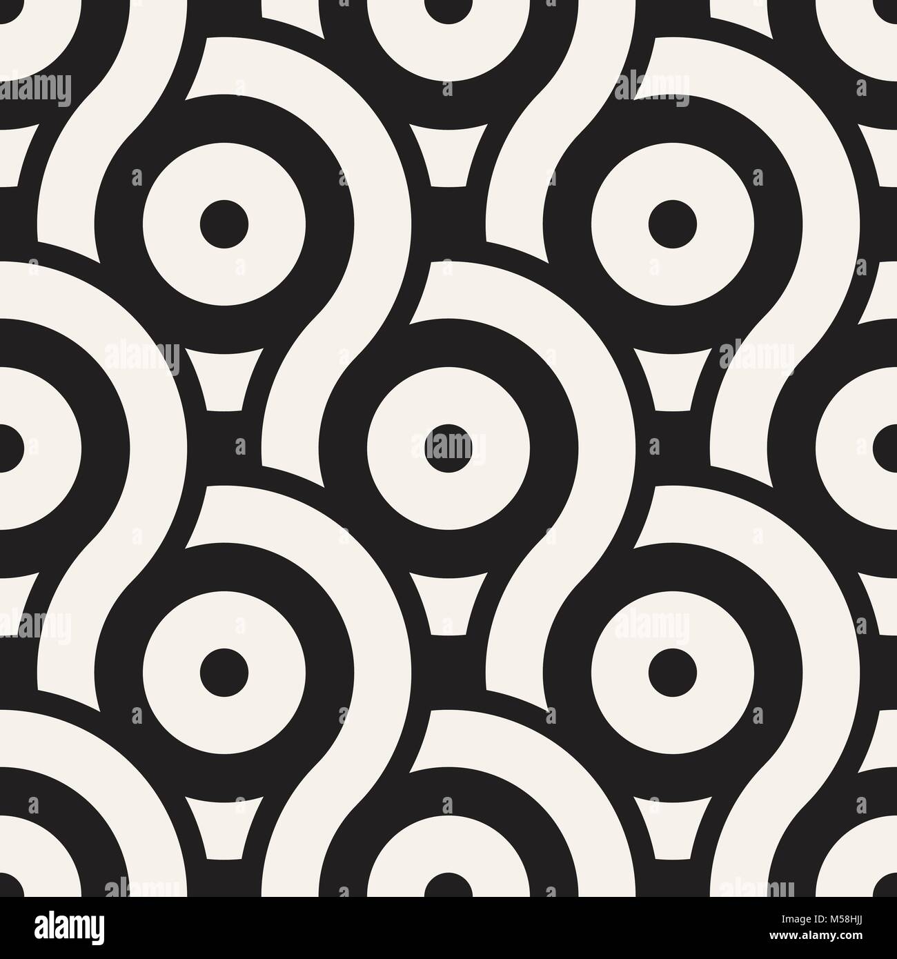 Vector seamless rounded lines texture. Modern geometric circular shape background. Monochrome ...