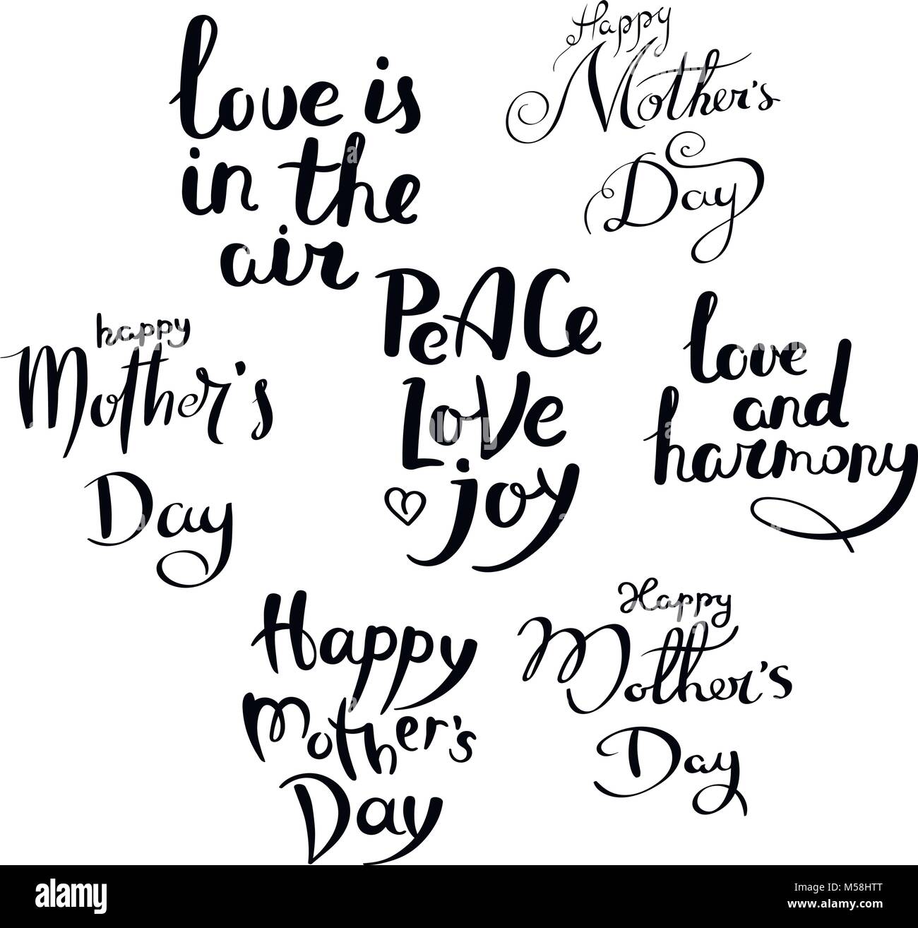 Peace, Love and Joy. Set of hand drawn vector lettering phrases. Modern ...