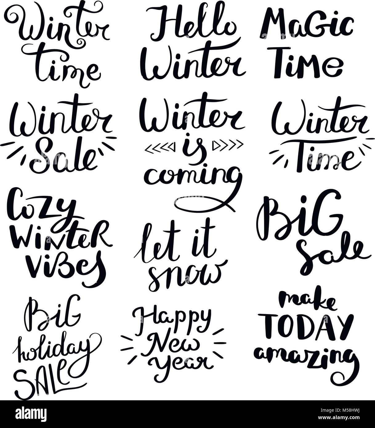 Winter collection. Set of hand drawn vector lettering phrases. Modern ...