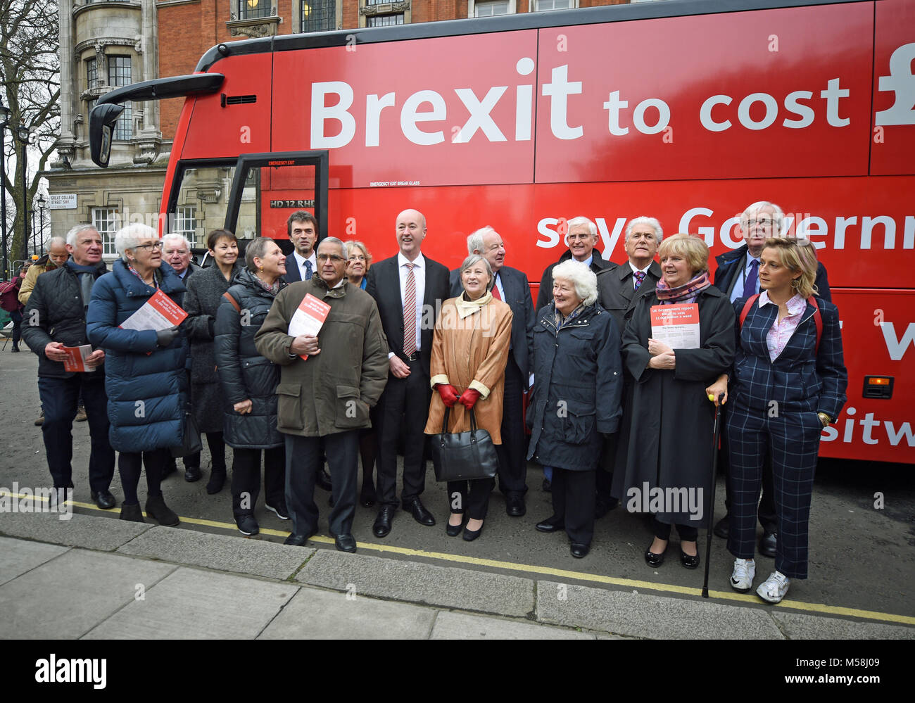 MPs attending the launch of the Brexit 'Facts Bus' in Great College ...