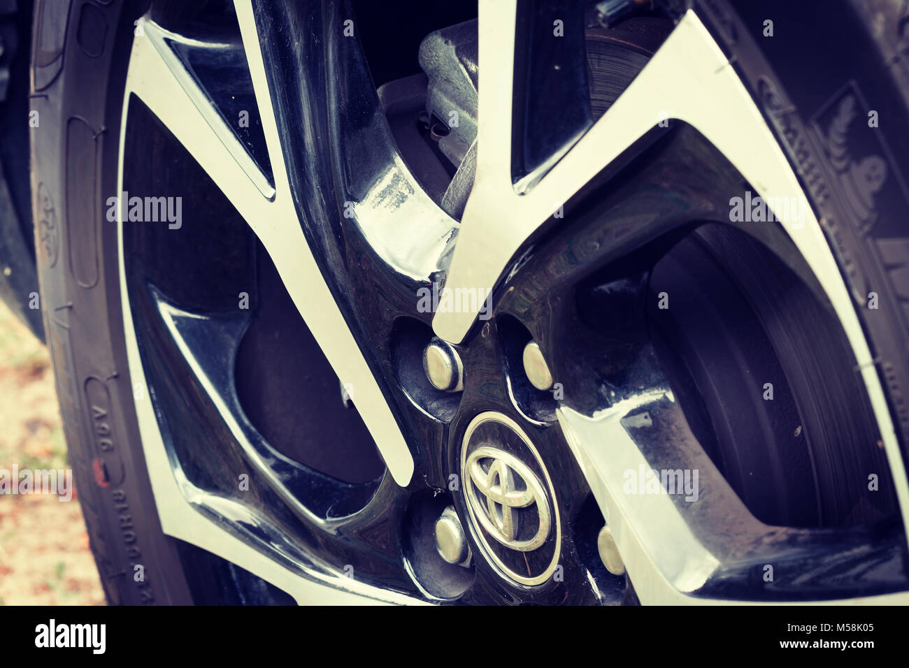 Concept shot of rims and tires of modern crossover car - Toyota CH-R ...