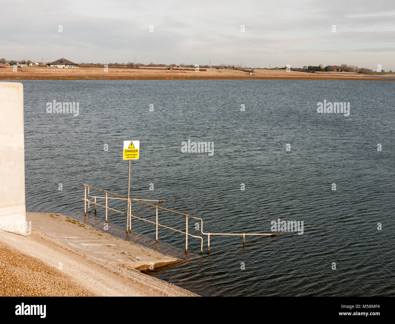 caution yellow deep water sign submerged structure nature reserve ...