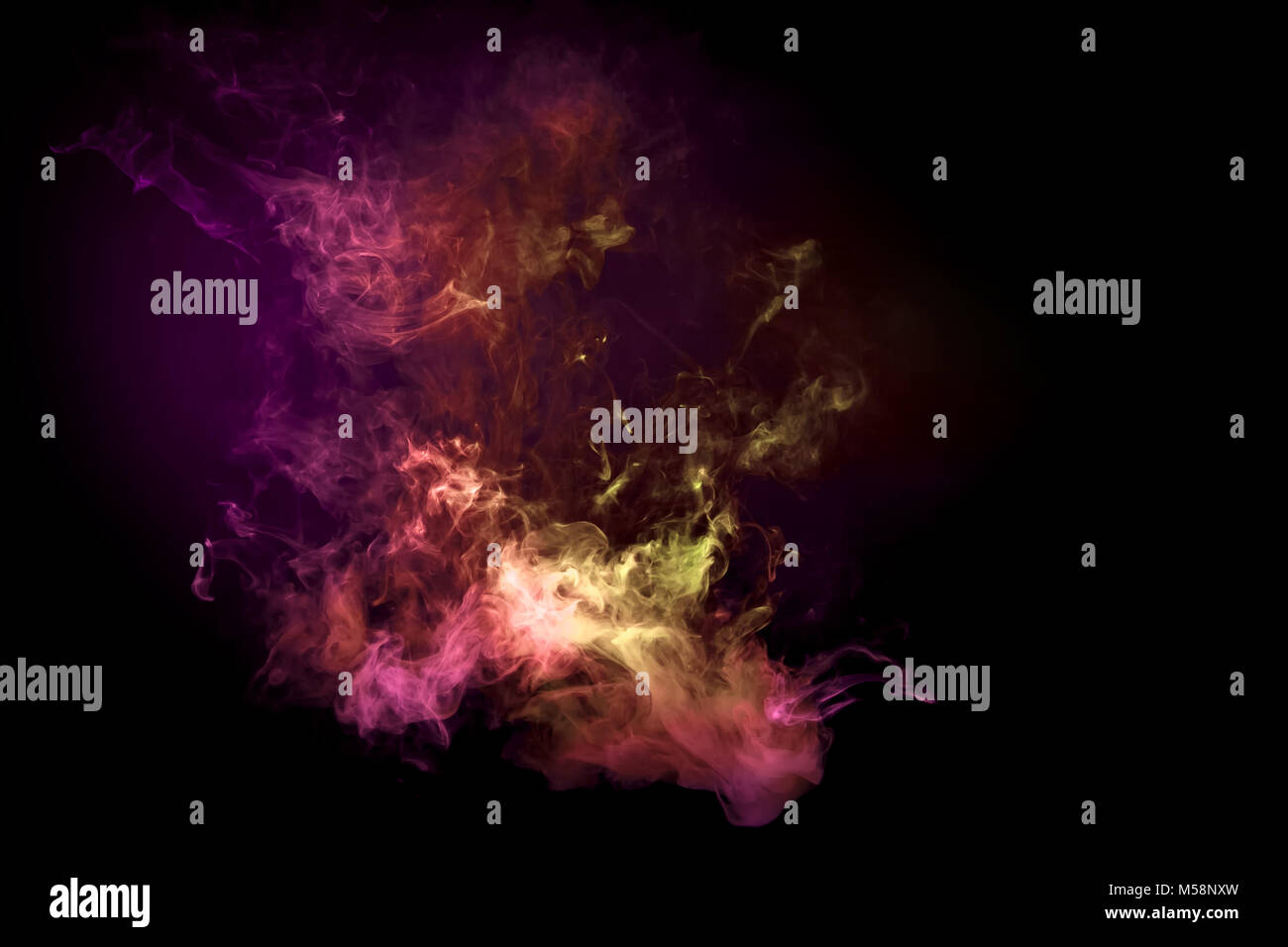 Cloud of smoke of yellow, pink isolated background. Background from the ...