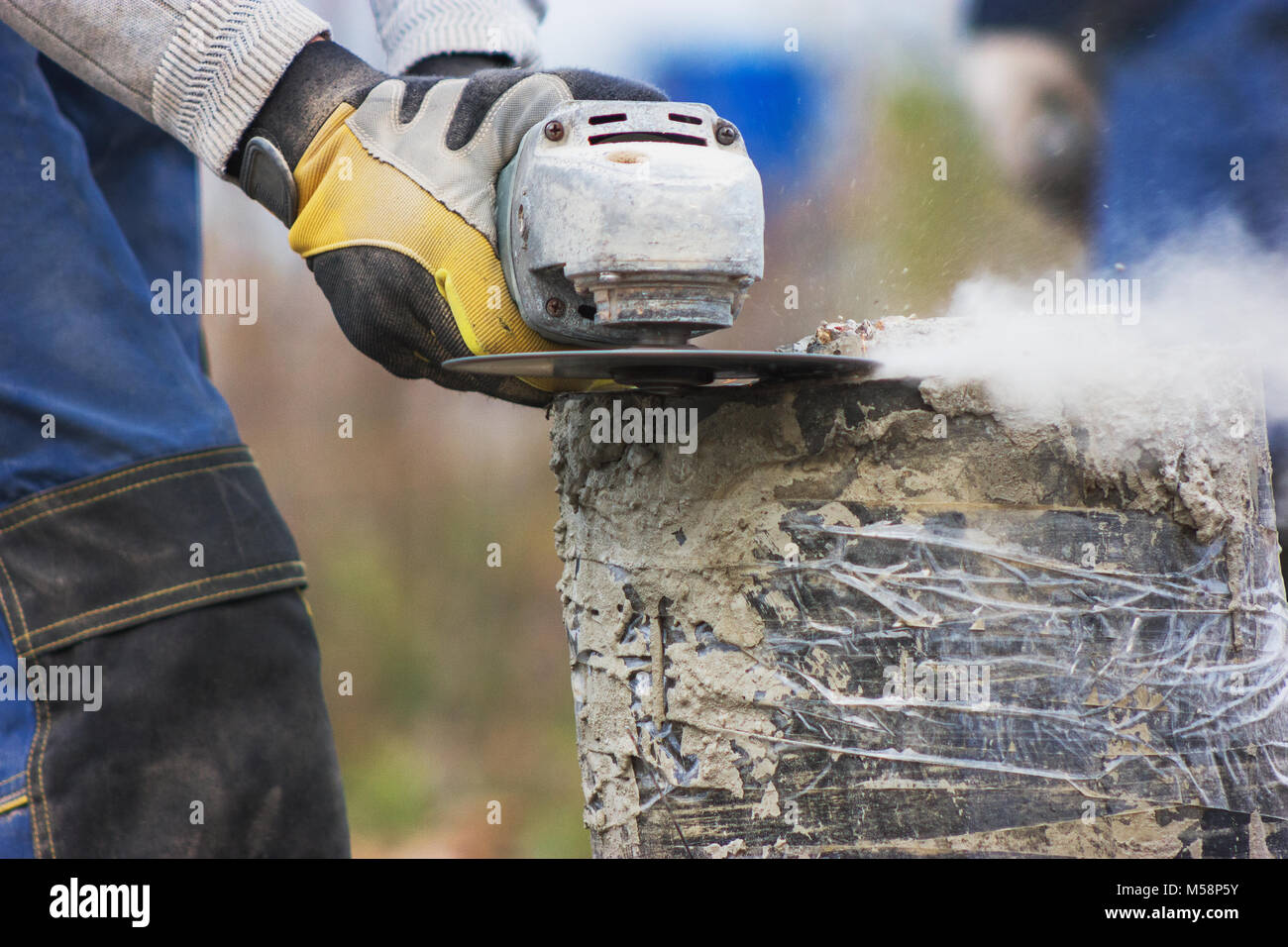 Circular saw - sawdust flying around Stock Photo - Alamy