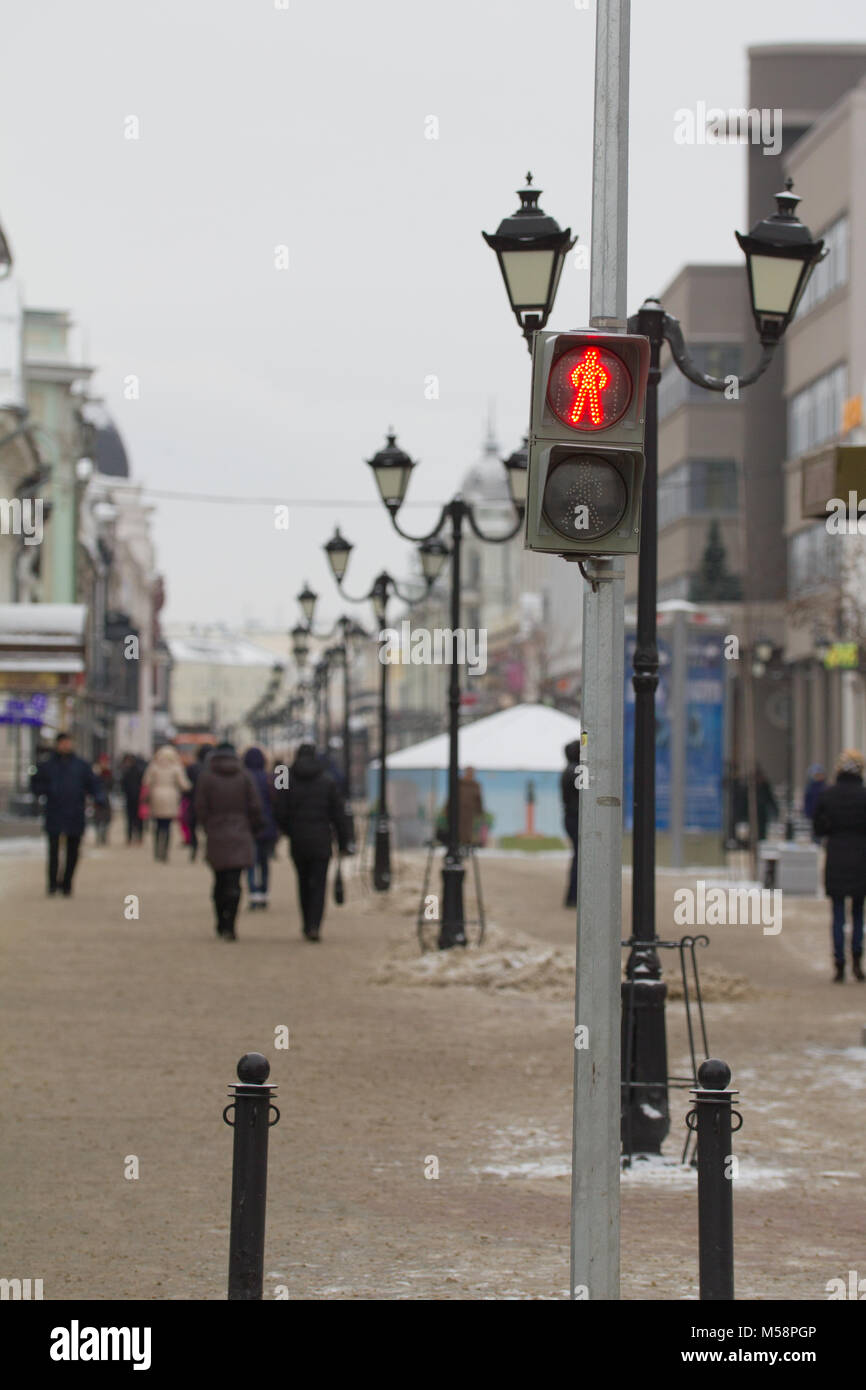 Red traffic lights on winter russian street Stock Photo - Alamy
