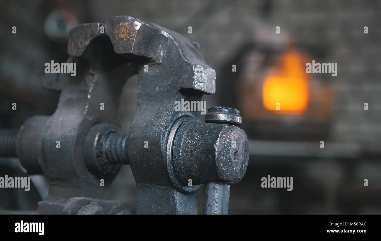 Inside forge workshop - steel vise, slider shot Stock Photo - Alamy