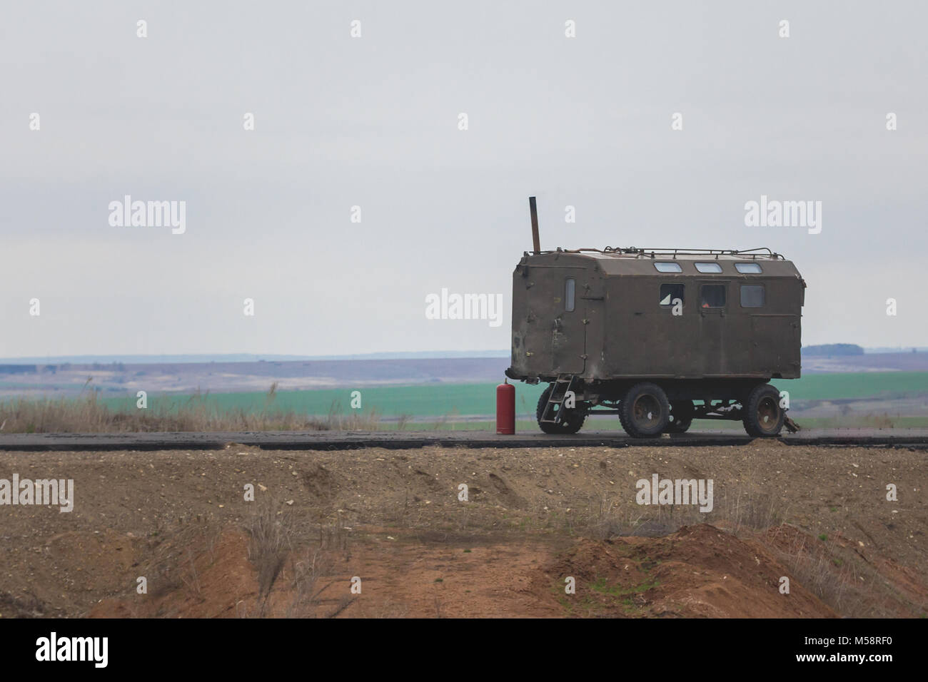 Construction Trailer on road construction work - industrial equipment ...