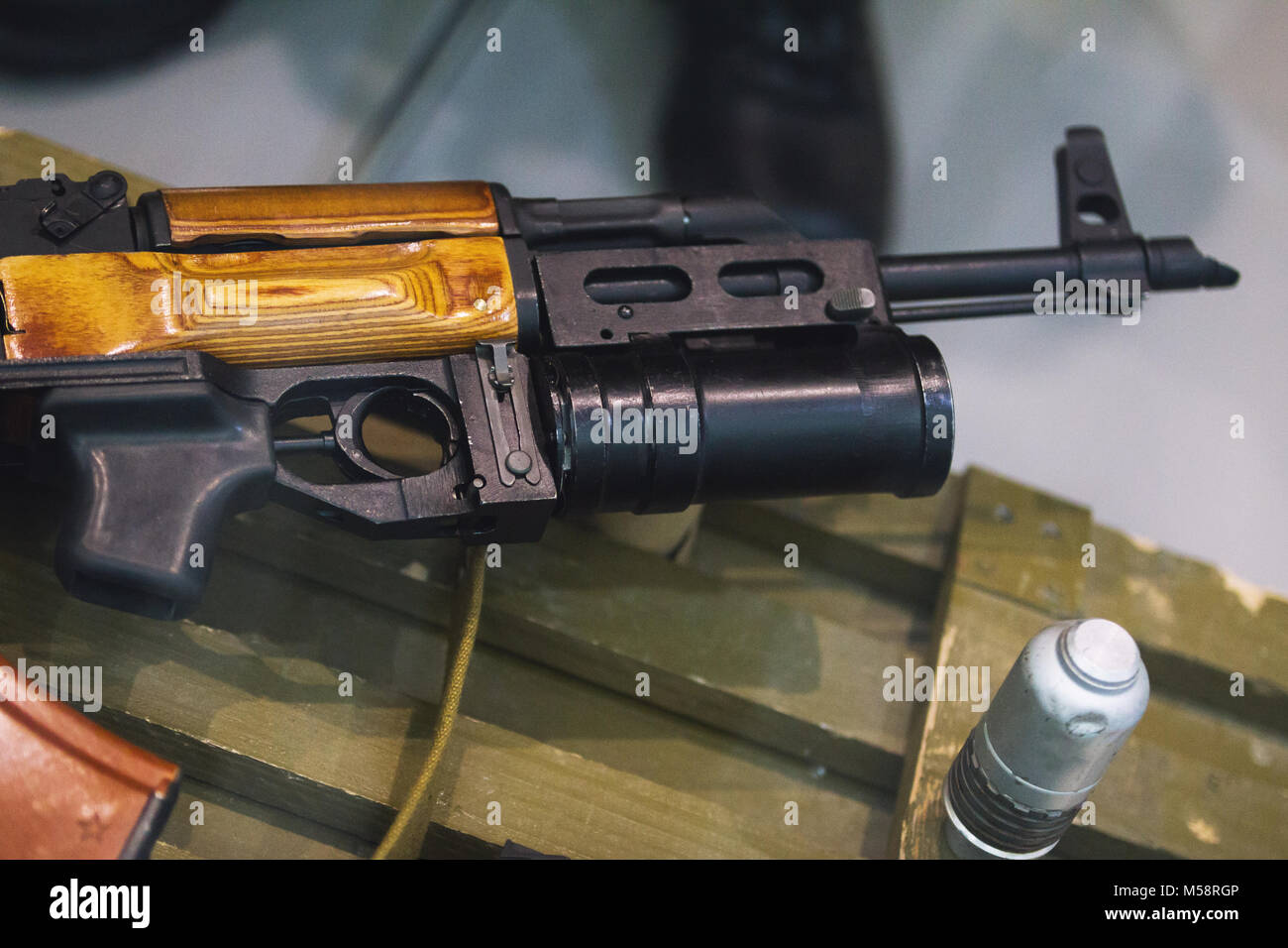 Automatic rifle with underbarrel grenade launcher, close up Stock Photo ...