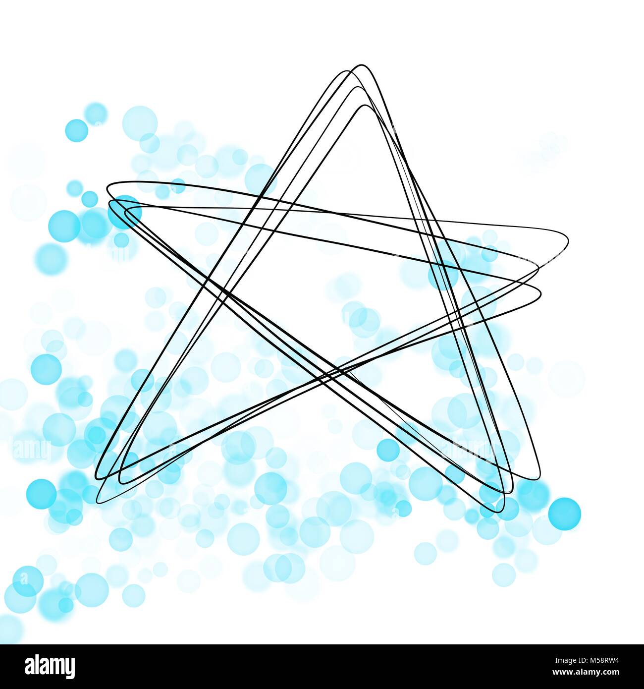 minimalist drawing of a star drawn with black lines and blue bubbles ...