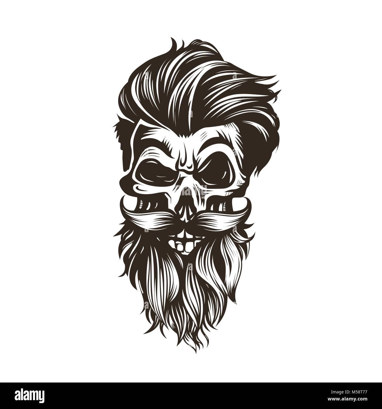 skull with a hairstyle,beard,mustache vector illustration Stock Vector ...