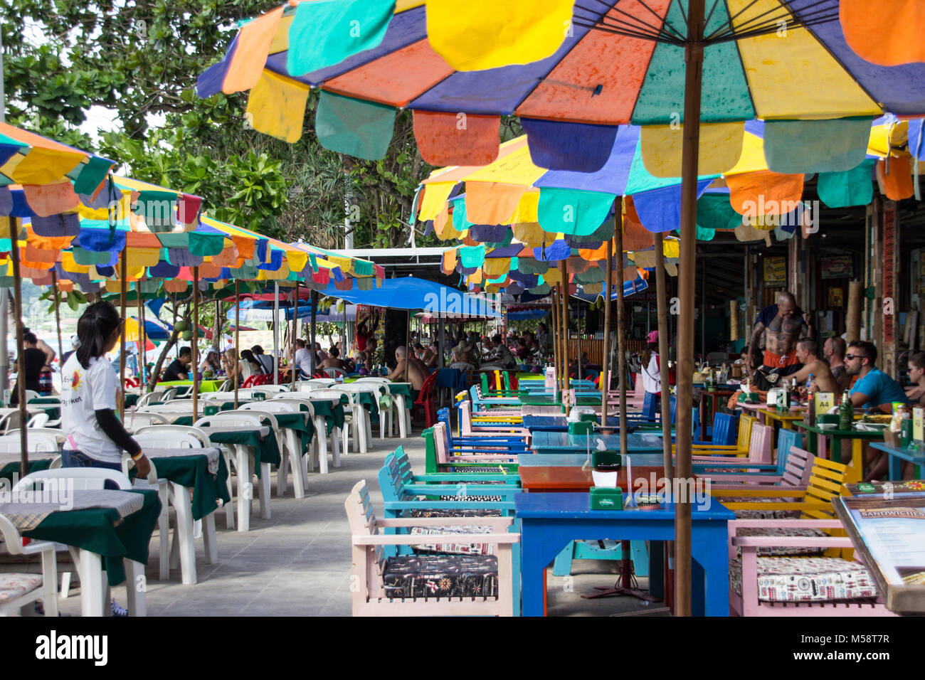 colourful cafe restaurant street scene in Phuket at Patong beach Stock ...