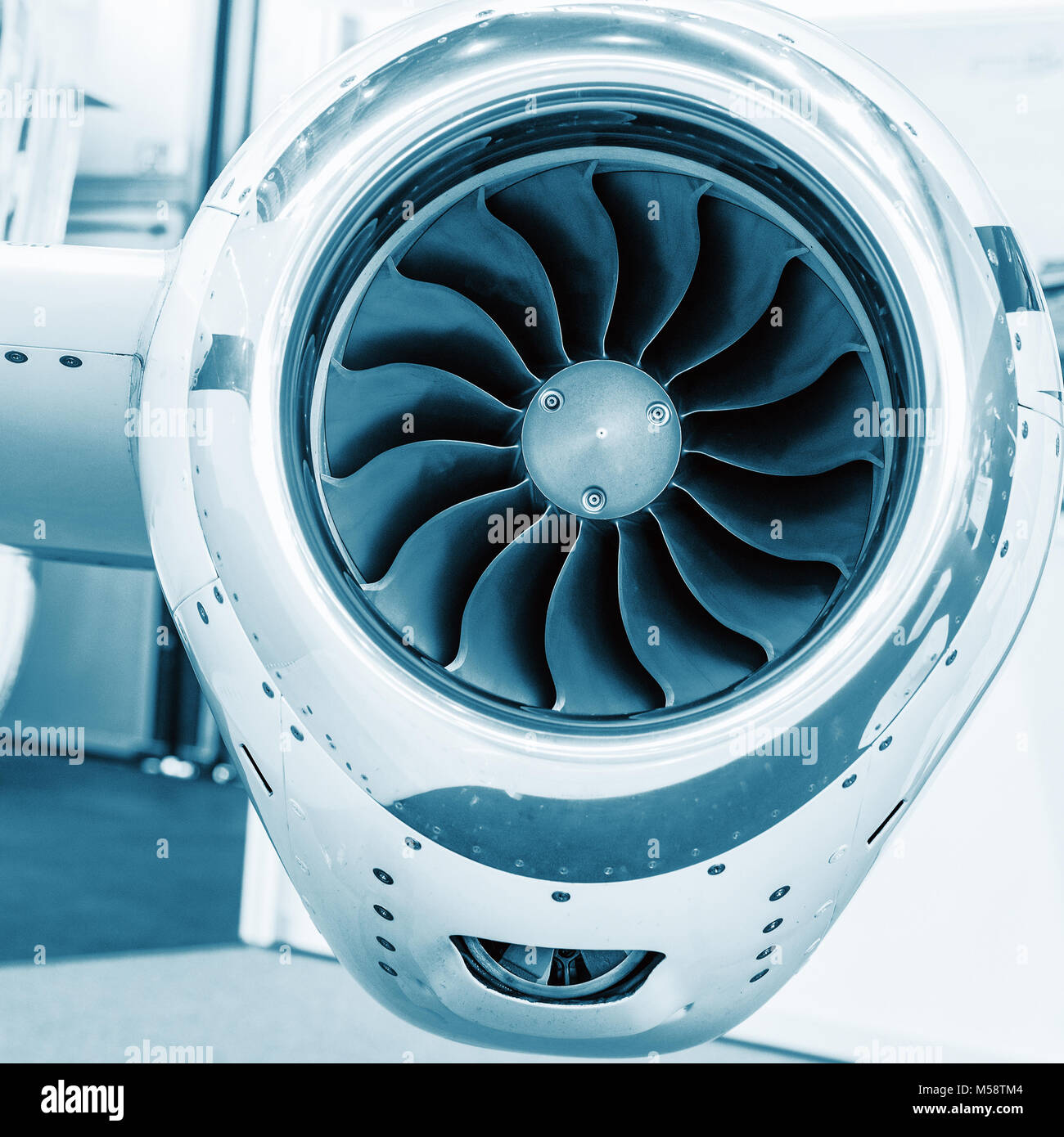 detailed insigh tturbine blades of an aircraft jet engine, colored ...