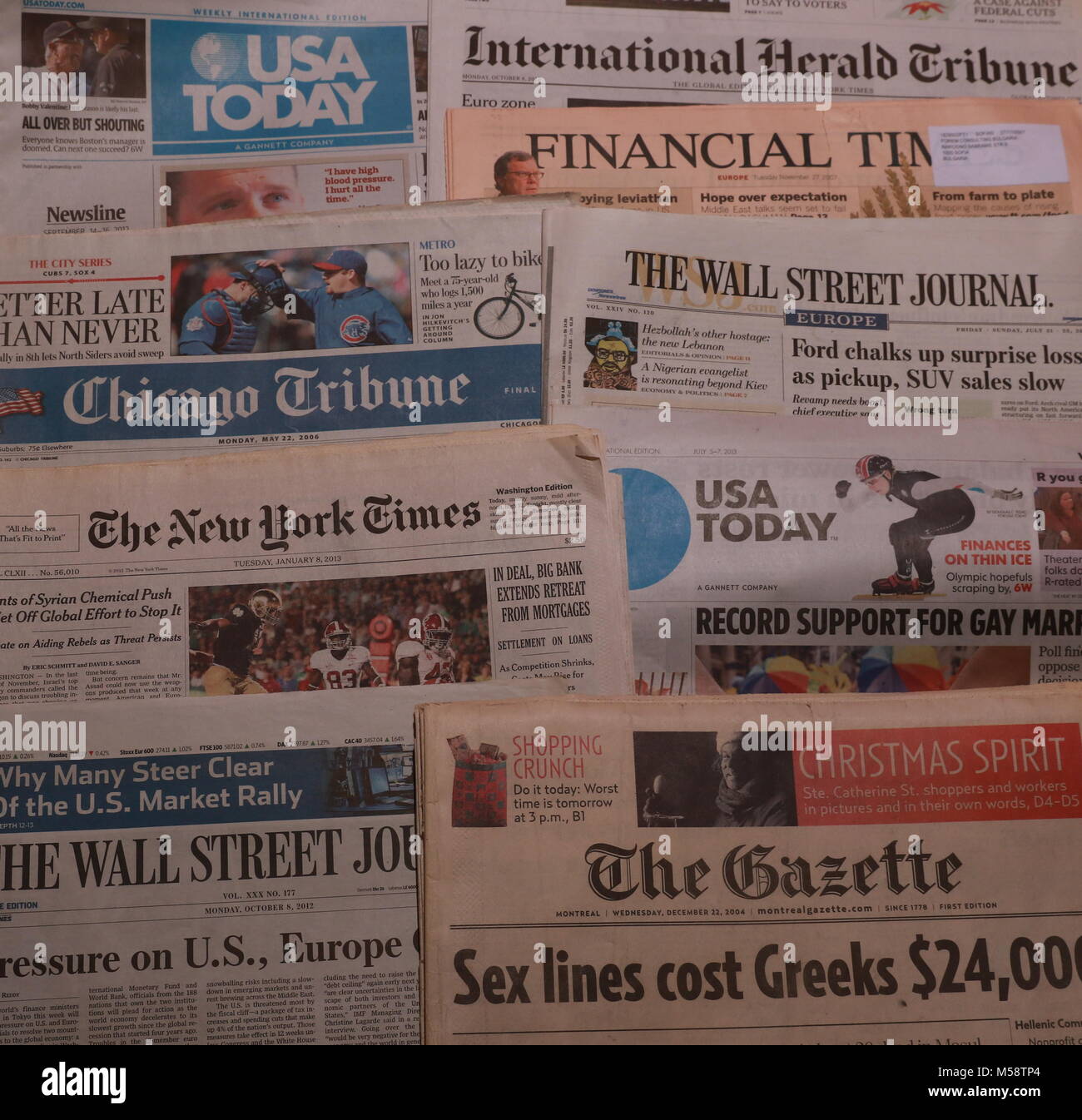 World Newspapers. Collage of paper headlines Stock Photo - Alamy